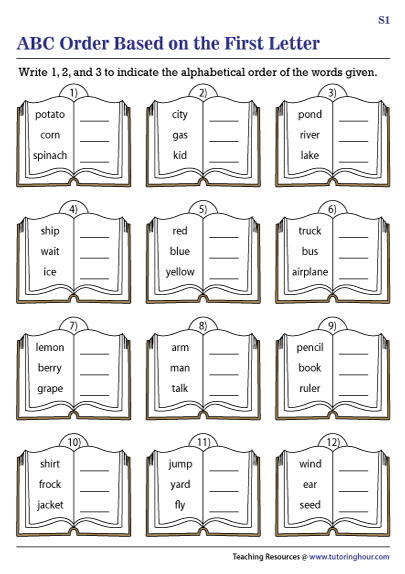 Arranging In ABC Order Based On The First Letter Worksheets
