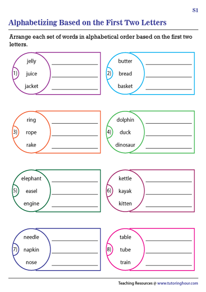 Alphabetizing Based On The First Two Letters Worksheet