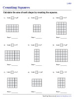 Area by Counting Square Units Worksheets