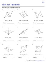 Area of a Rhombus Worksheets