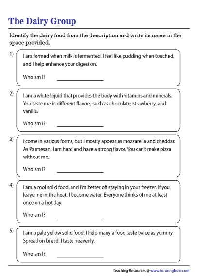 Dairy Food Group Worksheet