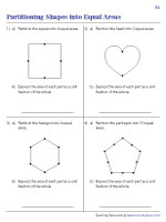 Partitioning Shapes into Equal Parts Worksheets