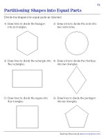 Partitioning Shapes into Equal Parts Worksheets