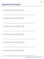 Equivalent Fractions Worksheets