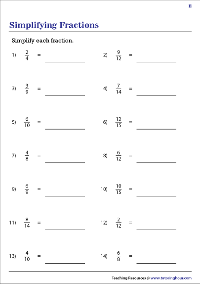 Simplifying Fractions Worksheet Free Printable