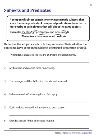 Simple Predicate Worksheets 4th Grade Worksheets For Kindergarten
