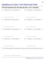 Two-intercept Form of the Equation of a Line Worksheets