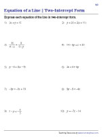 Two-intercept Form of the Equation of a Line Worksheets