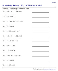 Fifth Grade Math Worksheets