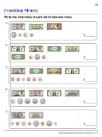 Counting U.S. Coins and Bills Worksheets