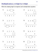 Multiplying up to 4 Digits by 1-Digit Numbers Worksheets