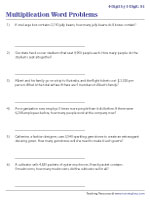 Multiplying up to 4 Digits by 1-Digit Numbers Worksheets