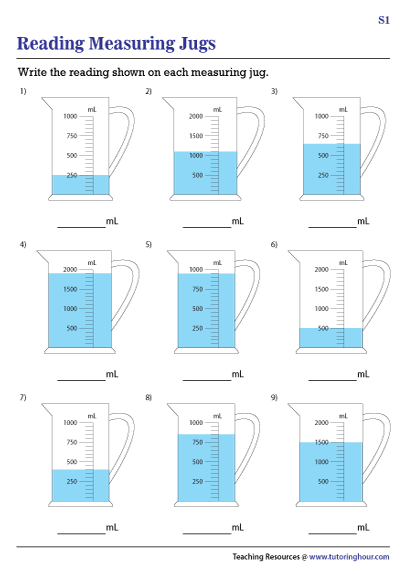 Reading Measuring Jugs Worksheets