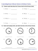 Converting between 12-Hour and 24-Hour Clocks Worksheets